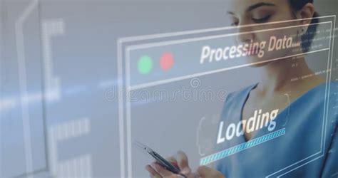 Processing Data And Loading Animation Over Woman Using Smartphone Stock Footage Video Of Data