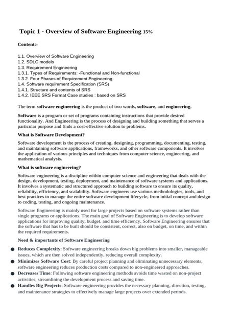 Software Engineering Overview And Benefits Pdf Software Development