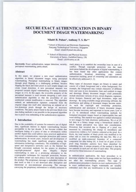 pdf secure exact authentication in binary document image watermarking