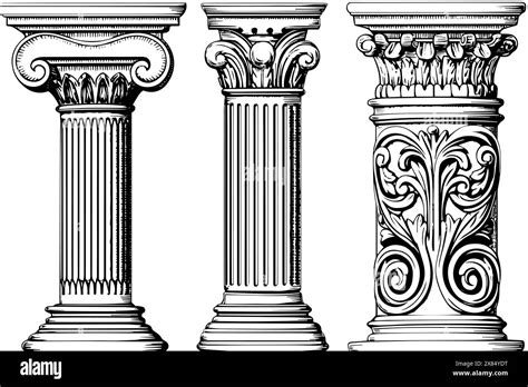 Ancient Column Collection Vintage Vector Illustrations Of Roman And Greek Architecture Element