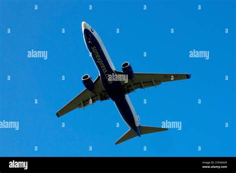 Boeing 737 Plane Low Angle View Of A Sunexpress Airplane Flying
