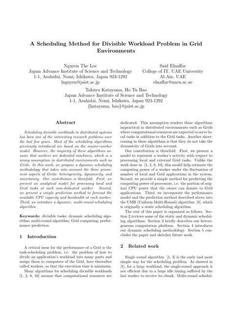 Pdf A Scheduling Method For Divisible Workload Problem In Grid Environments