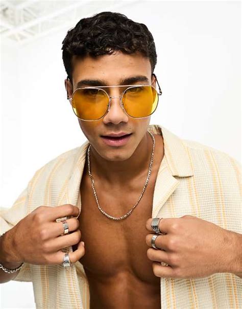 Svnx 70s Aviator Sunglasses In Orange Asos