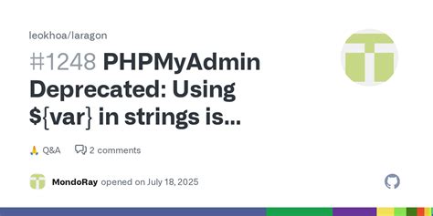 Phpmyadmin Deprecated Using Var In Strings Is Deprecated Use Var
