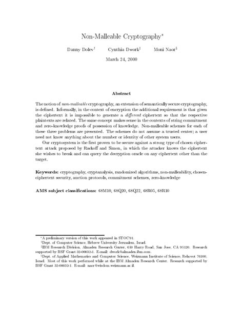 Non Malleable Cryptography Pdf