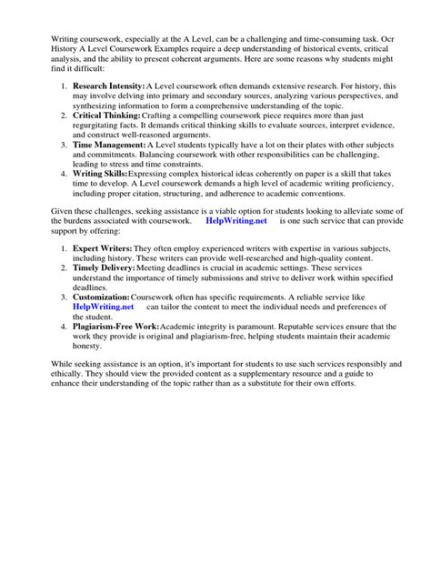 Ocr History A Level Coursework Examples Download Free Pdf Historian