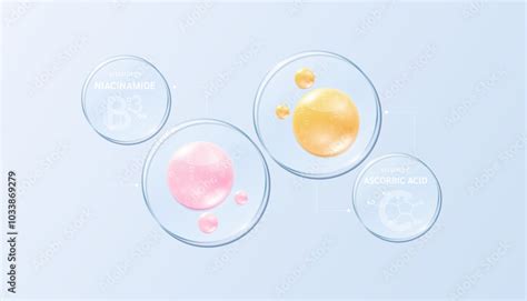 Vitamin B3 Niacinamide And Vitamin C Ascorbic Acid Solution On Glass