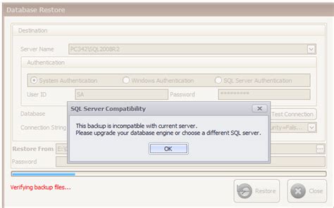 The Backup Is Incompatible With Current Server Please Upgrade Your Database Engine Or Choose A