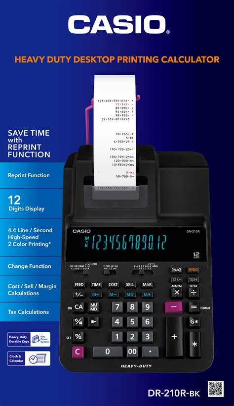 Buy Casio Dr 210r Bk Heavy Duty 12 Digit Printing Calculator With Clock Black Online At Lowest
