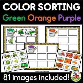 Color Sorting Activity For Prebabe Green Orange And Purple TPT