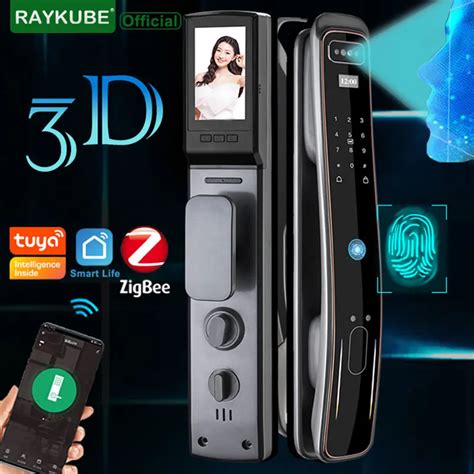 Raykube 3d 얼굴 인식 투야 지그비 생체 인식 스마트 도어락 보안 얼굴 및 카메라 지문 잠금 Ic 카드 스파이홀 포함 Df8 핸드폰닷컴