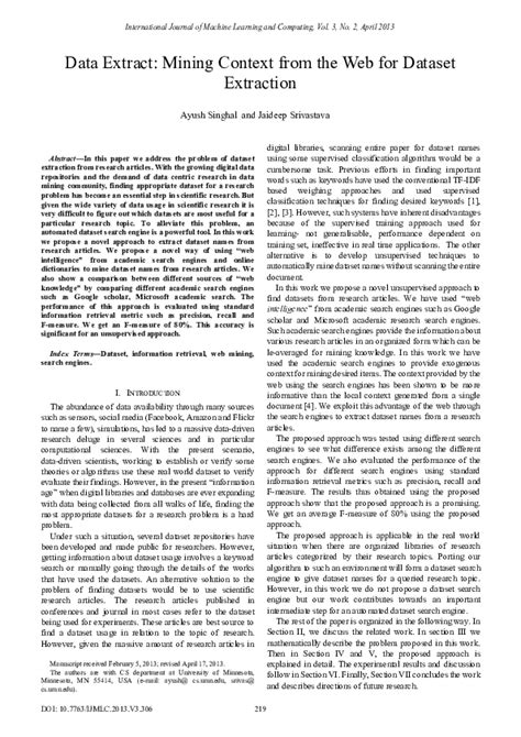 Pdf Data Extract Mining Context From The Web For Dataset Extraction
