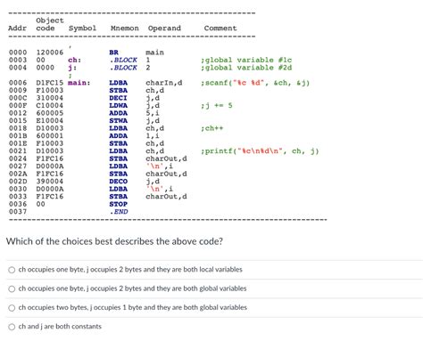 Solved Object Code Symbol Addr Mnemon Operand Comment 0000