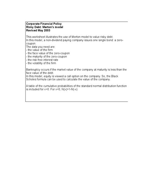 Merton Model Practice Pdf Black Scholes Model Financial Economics