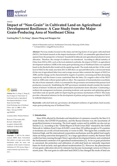 Pdf Impact Of Non Grain” In Cultivated Land On Agricultural Development Resilience A Case