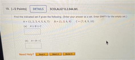 Solved Find The Indicated Set If Given The Following Enter Chegg Com