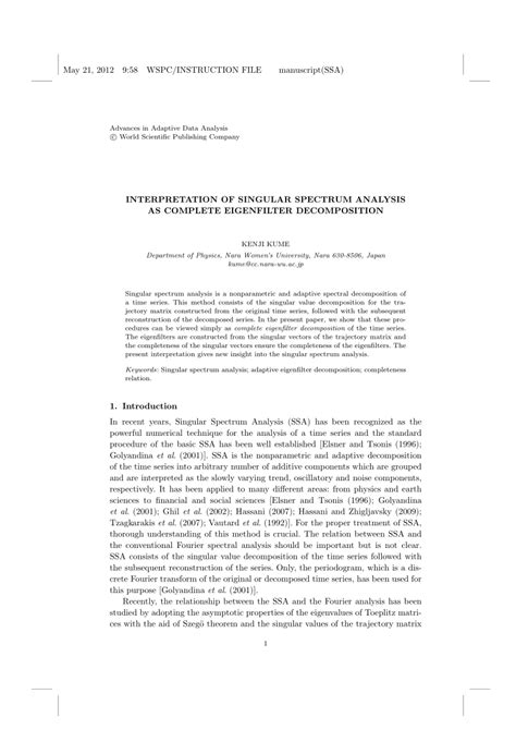 Pdf Interpretation Of Singular Spectrum Analysis As Complete Eigenfilter Decomposition