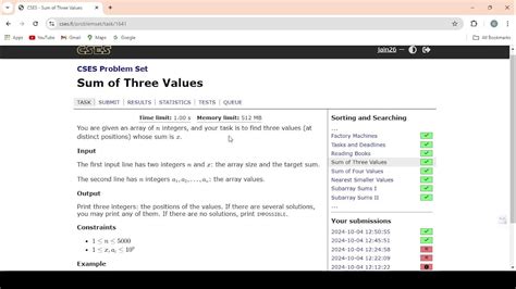 Sum Of Three Values Cses Problem Set Dsa Youtube