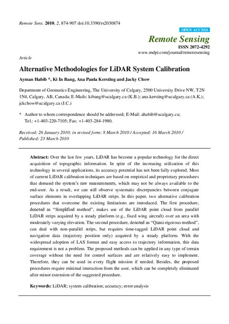 pdf alternative methodologies for lidar system calibration