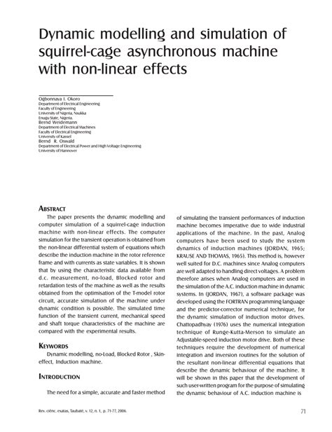 Pdf Dynamic Modelling And Simulation Of Squirrel Cage Asynchronous Machine With Non Linear Effects