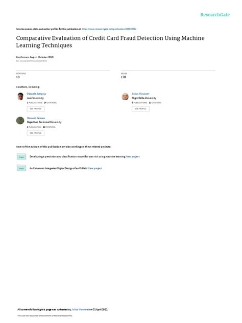 Comparative Evaluation Of Credit Card Fraud Detection Pdf Statistical Classification