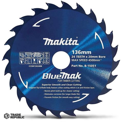 Makita Bluemak B 15051 136mm 24 T Tct Wood Circular Saw Blade Tradie Republic