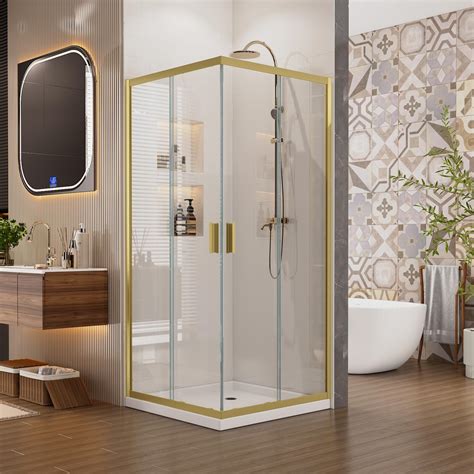 Sunrosa Corner Sliding Shower Enclosure 34 X 34 X 76 Tempered Glass