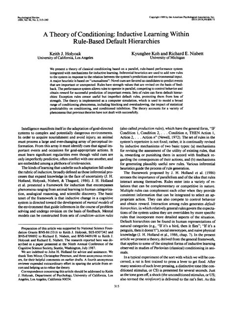 Pdf A Theory Of Conditioning Inductive Learning Within Rule Based