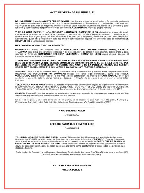 Acto De Venta De Un Inmueble Pdf