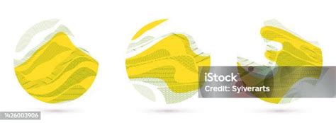 원 모양의 노란색으로 설정 된 추상 동양 일본 미술 벡터 배경 전통적인 스타일 디자인 물결 모양과 산 지형 풍경 바다 라인처럼 콧빛 자기 그릇에 대한 스톡 벡터 아트 및