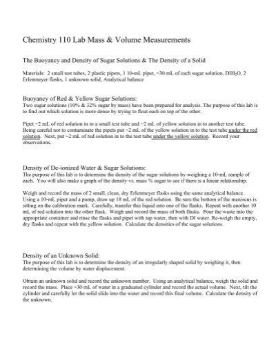 Chemistry Lab Mass Volume Measurements
