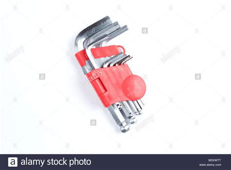 Set Of Imbus Or Allen Keys On A White Background Construction Or Repair Tools In Red Plastic