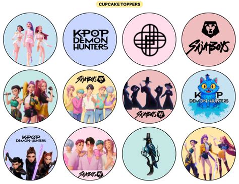K Pop Demon Hunter Cupcake Topper Template Editable Canva Party Favor