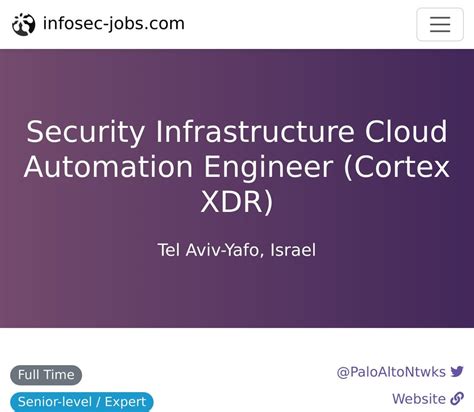 [hiring] Security Infrastructure Cloud Automation Engineer Cortex Xdr