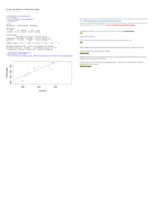Quiz Linear Regression Electric Power Usage Pdf
