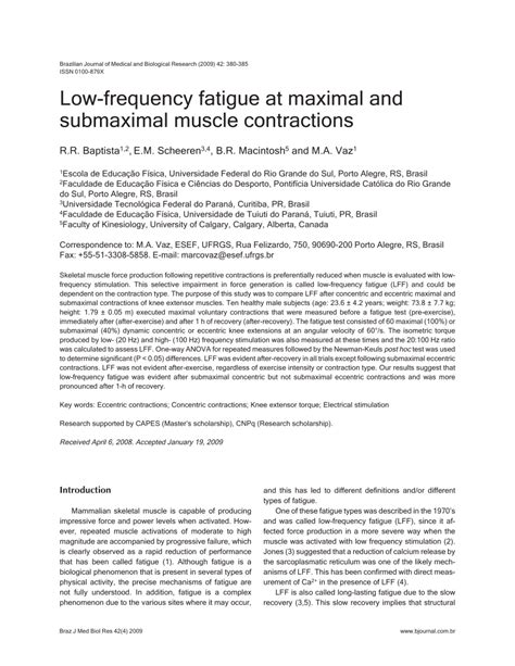 Pdf Low Frequency Fatigue At Maximal And Submaximal Muscle Contractions