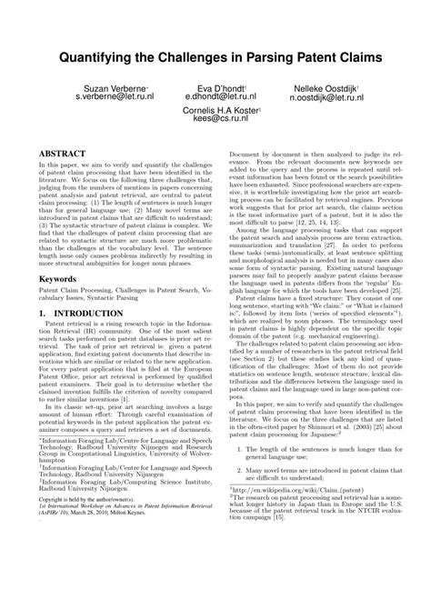 Pdf Quantifying The Challenges In Parsing Patent Claims