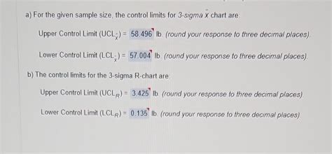 solved a for the given sample size the control limits for