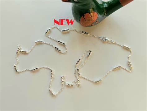 Cube Chain Necklace Cube Chain Cube Necklace Minimal Necklace Rhodium Plated Solid Sterling