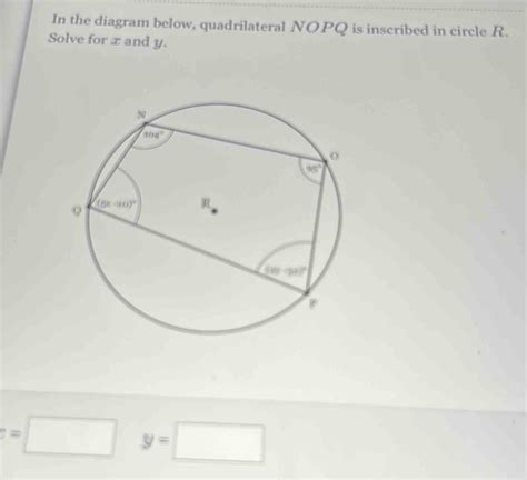 In The Diagram Below Quadrilateral Nopq Is Inscribed In Circle R Solve For X And Y Y [math]