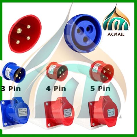 Ready Stock Industrial Plug Connector Wall Socket 16a 32a 3 Pin 4 Pin 5 Pin Single Phase 240v