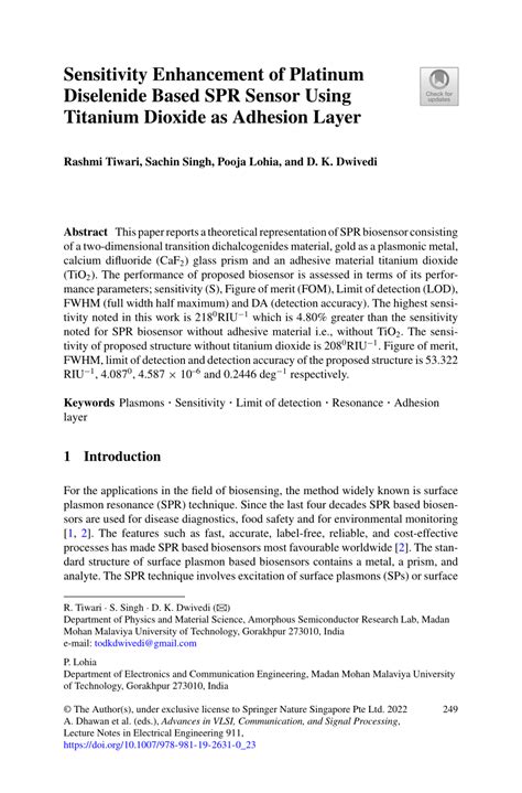 Pdf Sensitivity Enhancement Of Platinum Diselenide Based Spr Sensor