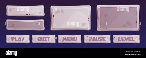 Rock Frame Ui Board Button Stone Texture Game Interface Cartoon Vector
