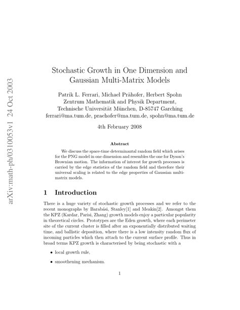 Pdf Stochastic Growth In One Dimension And Gaussian Multi Matrix Models