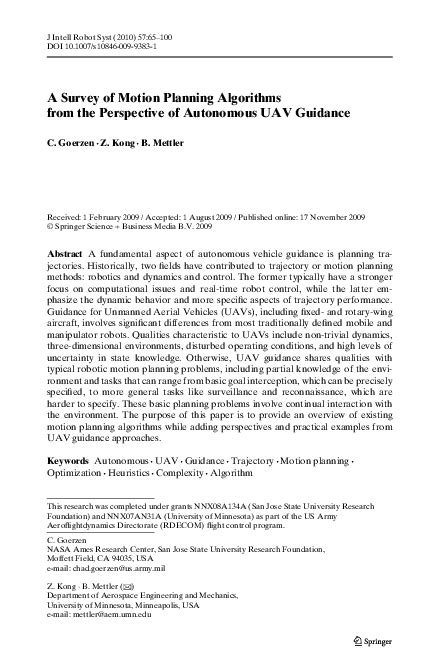 Pdf A Survey Of Motion Planning Algorithms From The Perspective Of Autonomous Uav Guidance