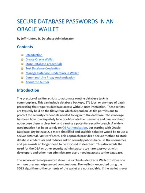 Secure Database Passwords In An Oracle Wallet Pdf Password Databases