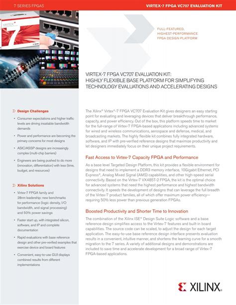 Virtex 7 Fpga Vc707 Evaluation Kit Product Brief Xilinx Virtex 7 Fpga Vc707 Evaluation Kit Product Brief Xilinx