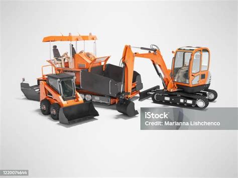 그림자와 회색 배경에 아스팔트 3d 렌더링을 누워 개념 오렌지 건설 장비 개발에 대한 스톡 사진 및 기타 이미지 개발 건설 현장 농업 기계 Istock