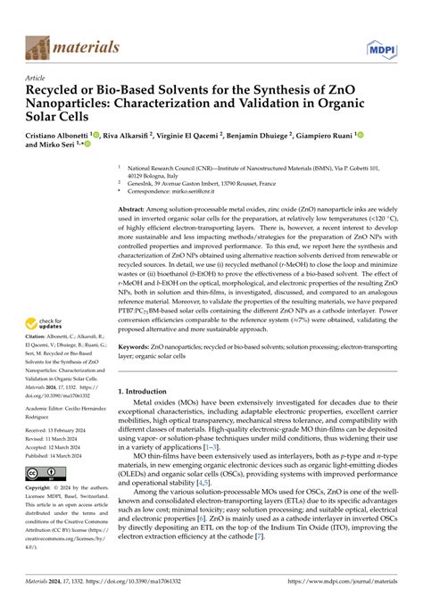 Pdf Recycled Or Bio Based Solvents For The Synthesis Of Zno Nanoparticles Characterization