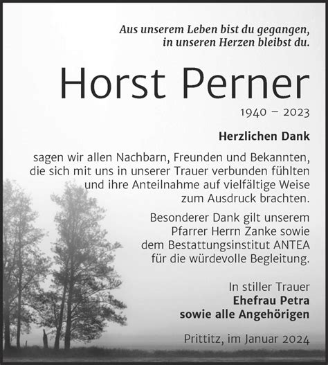 Traueranzeigen Von Horst Perner Abschied Nehmen De